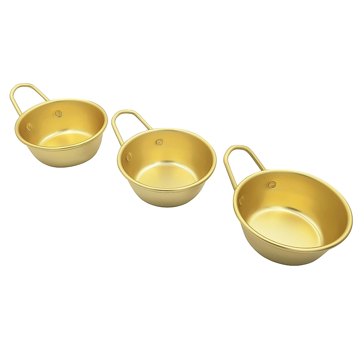 Abkitchen Korean Traditional Wine Bowls Korean Raw Rice Wine Hiking Soup Dish 4.7 inches 3 pcs Aluminum Yellow Made in Korea