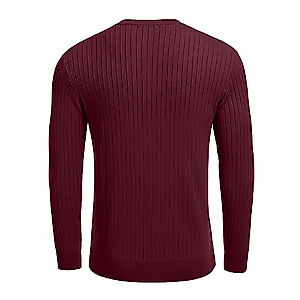 COOFANDY Men's Henley Sweaters Lightweight Casual Knit Sweaters Ribbed Crewneck Pullover Long Sleeve Tops Wine Red