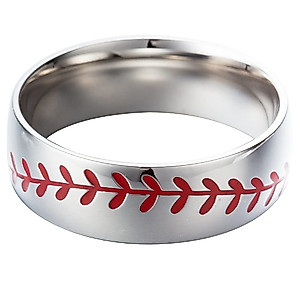 Jude Jewelers 8MM Stainless Steel Sports Baseball Ring Domed Style Simple Plain Wedding Band (Silver-Red, 8)