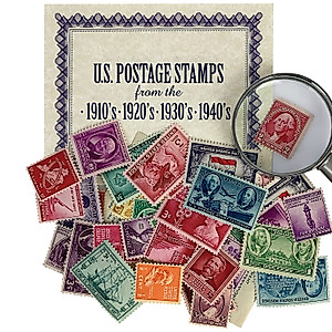 American Coin Treasures 40 U.S. Postage Stamps from The 1910's, 1920's, 1930's and 1940's, Mint State Condition, Various Denominations and Postal Rates, Perforated Edges