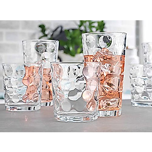 Home Essentials & Beyond Drinking Glasses Set Of 16 8 Highball Glasses (17 oz.), 8 Rocks Whiskey Glass cups (13 oz.), Inner Circular Lensed Glass Cups for Water, Juice and Cocktails.