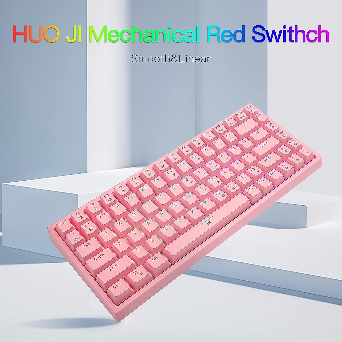 OKKID Mechanical Keyboard 60%, Wired Bluetooth Gaming Keyboard, Red Switches, RGB Backlight, CQ84 Wired Keyboard, 84 Keys, for Windows PC, Mac,Smartphone