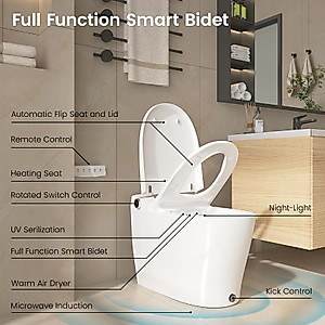 DA80 Smart Toilet, Modern Elongated Bidet Toilet with Built-in Water Tank, Assisted Pump, Heated Seat, 1.06 GPF Auto Flush, Warm Water, Remote and Foot Kick Operation, Plus Blackout Flush Feature