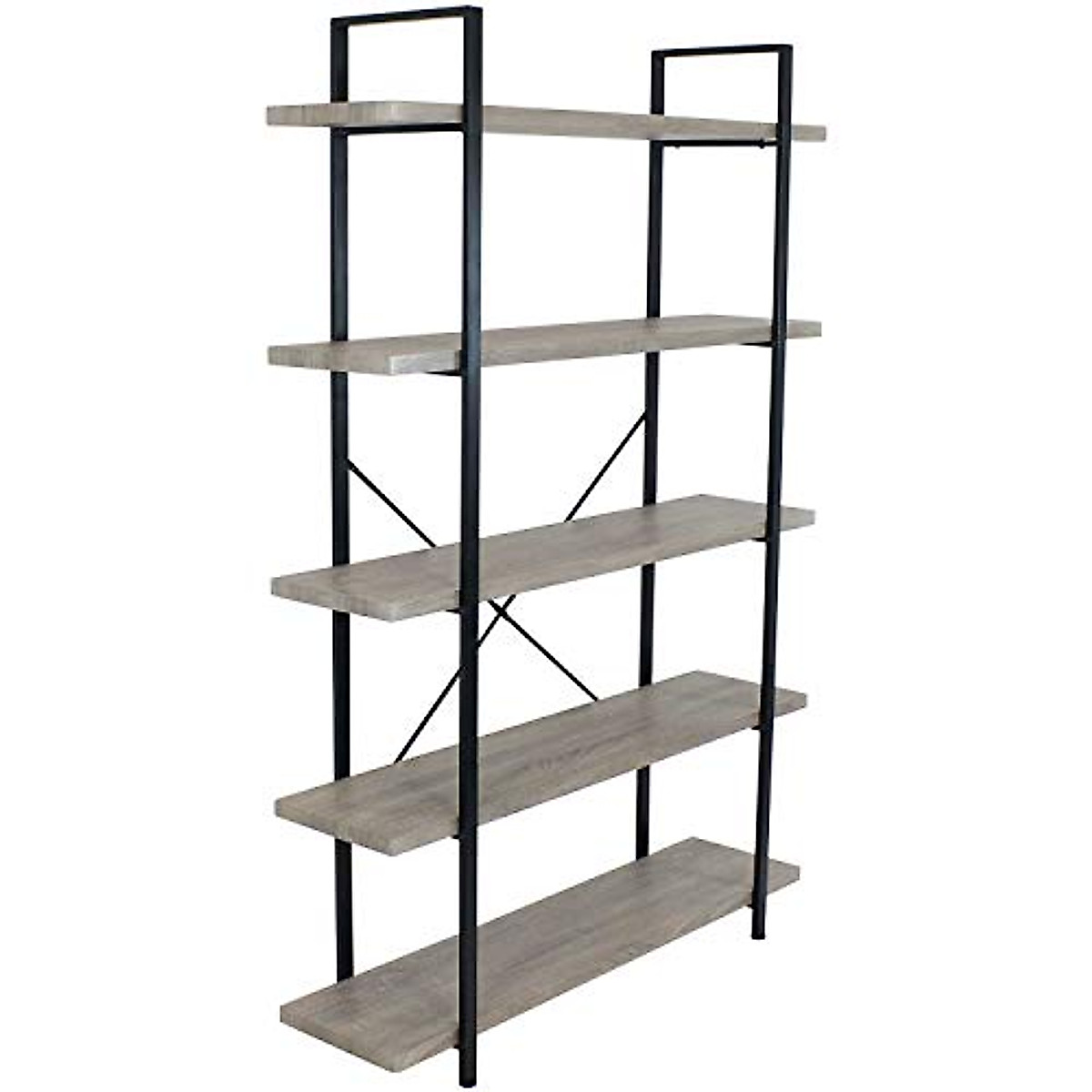 Sunnydaze 5-Tier Bookshelf - Industrial Style with Freestanding Open Shelves with Veneer Finish - Holds Books, Media, Storage Cubes, DVDs and More - Oak Gray