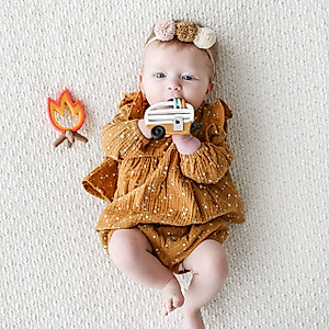 Lucy Darling Camper Baby Teether Set, 2 Pcs Textured Silicone Teething Toys, 0+ Months Baby Essentials for Infant Girl or Boy, BPA-Free Teething Relief & Chew Toy, Easy to Hold, Chew & Clean Teethers