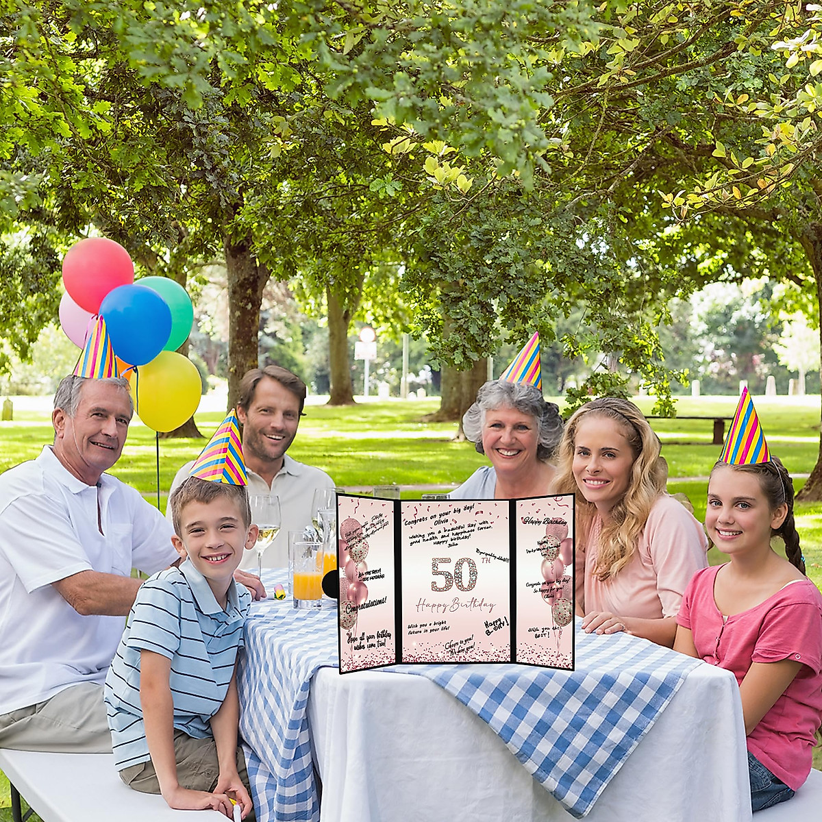 DARUNAXY Rose Gold 50th Birthday Party Decorations for Women, Happy 50th Birthday Alternative Signature Guest Book Black Pink 50 Birthday Signing Card Board Party Supplies Cheers to 50 Years Old Gift