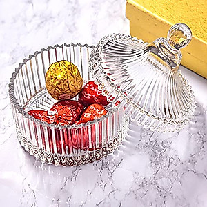 300ml/10oz Candy Dish with Lid, Glass Candy Jar Crystal Decorative Cookie Bowl for Candy Buffet Office Desk, Dazzling Jewelry Cotton Balls Container, Gift for Christmas, Parties, Wedding, Valentines