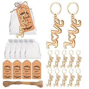 50Pieces Love Bottle Openers with Keychain/Keyrings and Thank You Tags Great Gifts for Wedding or Bridal Shower Favors, Souvenirs to Guests (Gold)