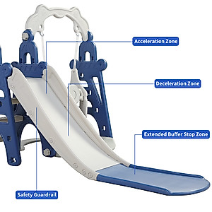 3-in-1 Kids Slide for Toddlers Age 1-3 Slide and Swing Set,Indoor Playground for Children,Freestanding Outdoor Slides with Basketball Hoop,Outside Climber Playhouses,Baby Climbing Toys Blue