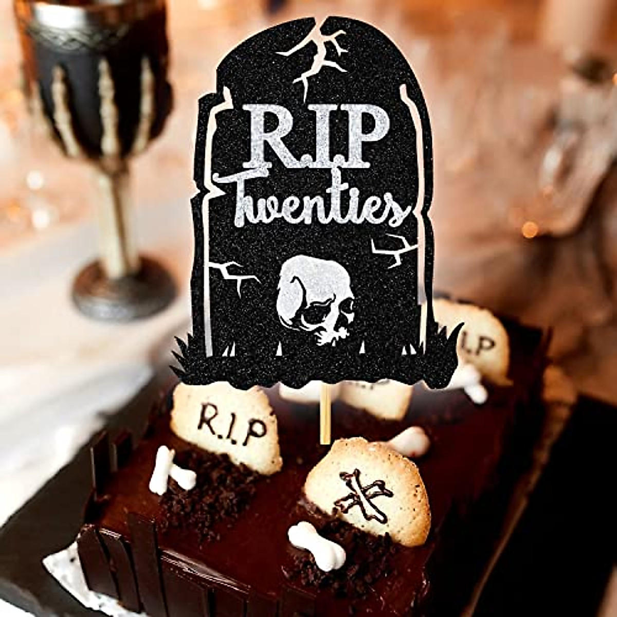 Black Glitter Rip Twenties Cake Topper, Dirty Thirty/Cheers to 30 Years, Death to My Youth 30th Birthday Party Decorations Supplies