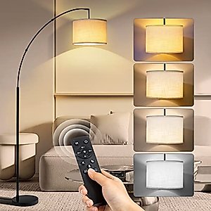 OUTON Arc Floor Lamp with Remote Control, 81" Height Dimmable LED Floor Lamp with Stepless Color Temperature, Modern Tall Standing Lamp with Adjustable Hanging Drum Shade for Living Room, Bedroom