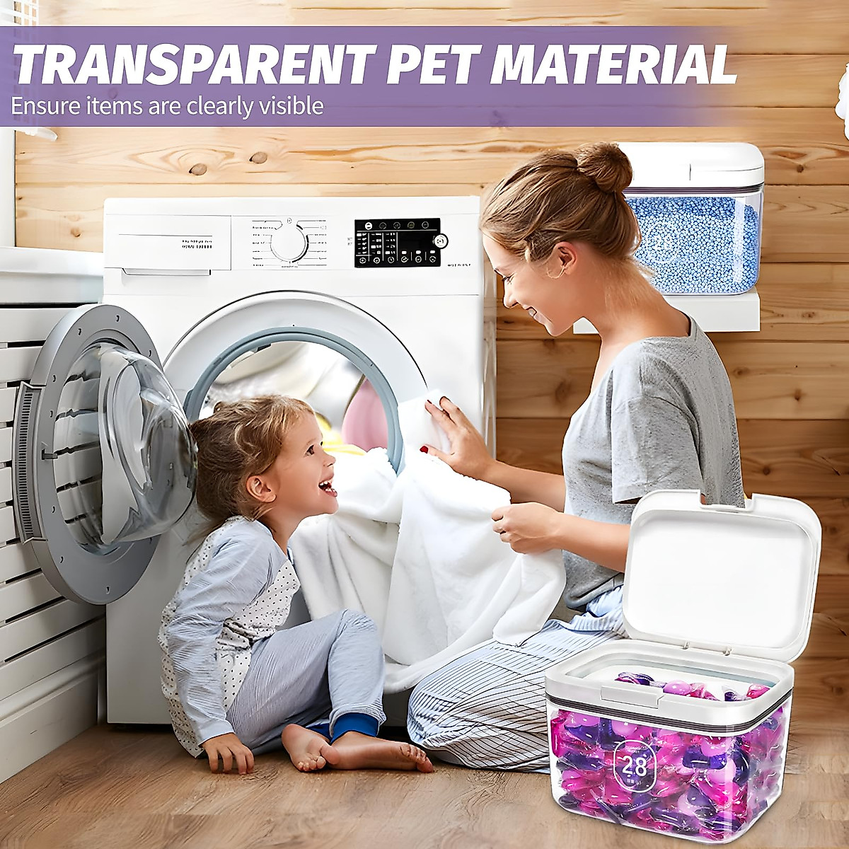 2 Pack 94OZ Laundry Pods Container,Laundry detergent dispenser with One-Press Lid,Laundry Pod Holder Containers For Laundry Powder,Dryer Sheet