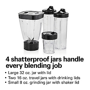 Hamilton Beach Stay or Go Blender with 32oz Jar, 8oz, Black and Silver (52400) & Electric Vegetable Chopper & Mini Food Processor, 3-Cup, 350 Watts, for Dicing, Mincing, and Puree, Black (72850)