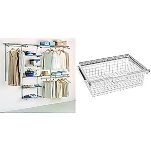 Rubbermaid Configurations Deluxe Custom Closet Organizer System Kit, 4-to-8-Foot, Titanium, FG3H8900TITNM & 3J05 Configurations Sliding Wire Basket, Titanium(FG3J0501TITNM)