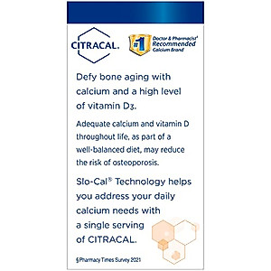 Citracal Slow Release 1200, 1200 mg Calcium Citrate and Calcium Carbonate Blend with 1000 IU Vitamin D3, Bone Health Supplement for Adults, Once Daily Caplets, 80 Count