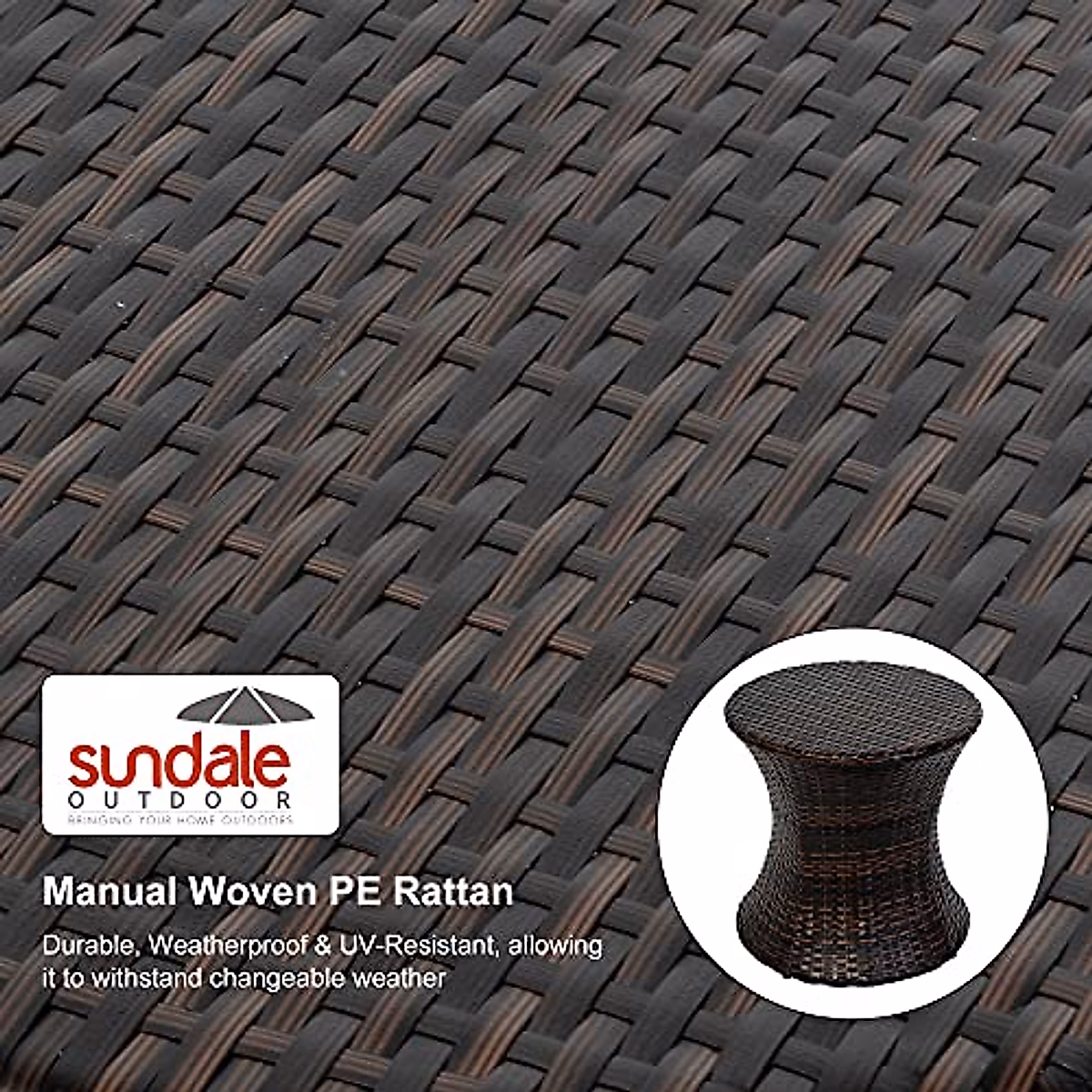 Sundale Outdoor Small Side Table Patio Rattan End Table 20 Inch Hourglass Wicker Accent Tables Steel Frame Lightweight Brown Mesa Auxiliar pequeña Mesa Auxiliar de ratán marrón