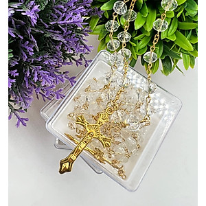 Catholic Our Lady of Guadalupe Crystal Rosary with Medals Rosario De La Virgen De Guadalupe Virgin Mary Prayer Rosary Necklace (White/Gold)