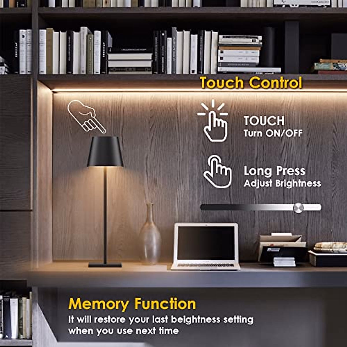 Howskys 2 Pack Black Cordless Table Lamp,5500mAh Battery Powered Table Lamp,3W Touch Rechargeable Battery Table Lamp 3000k Warm White,IP54 Indoor/Outdoor Table Lamp