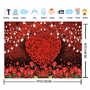 Red Rose Flower Wall Backdrop Floral Photography Background for Wedding Bridal Shower Adults Women Birthday Party Cake Tables Decoration Studio Props Banner (7X5FT(82x59inch))