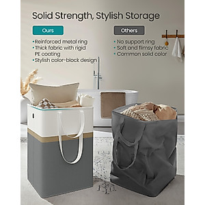 SONGMICS Set of 2 Laundry Hamper, 110 L Foldable Laundry Basket, Laundry Bag with Short and Long Handles, Easy to Transport and Clean, Freestanding, for Bedroom, Bathroom, Slate Gray ULCB210G01