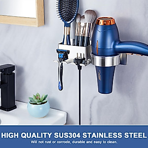 YAYINLI Hair Dryer Holder, Hair Dryer Holder Wall Mount, Hair Tool Organizer, Blow Dryer Holder For Bathroom, Stainless Steel Hair Dryer Hanger Adhesive Blow Dryer Holder, Hair Dryer Storage For Salon