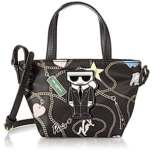 Karl Lagerfeld Paris Women's Amour Small Backpack Handbags Crossbody,Black Ivory Pink Combo Chantelle,One Size