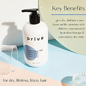 Prive Moisture Rich Shampoo - Deep Moisturizing for Dry and Lifeless Hair, 12 oz