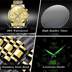 OLEVS Mens Watches Luxury Dress Stainless Steel Chronograph Gold Watches for Men Waterproof Date Analog Quartz Luminous Men's Wrist Watches Relojes para Hombres