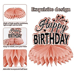 10Pcs Rose Gold Birthday Decorations Honeycomb Centerpieces for Girls Women, Rose Gold Black Happy Birthday Table Centerpieces Party Supplies,16th 18th 21st 30th 40th 50th 60th Bday Table Topper Decor