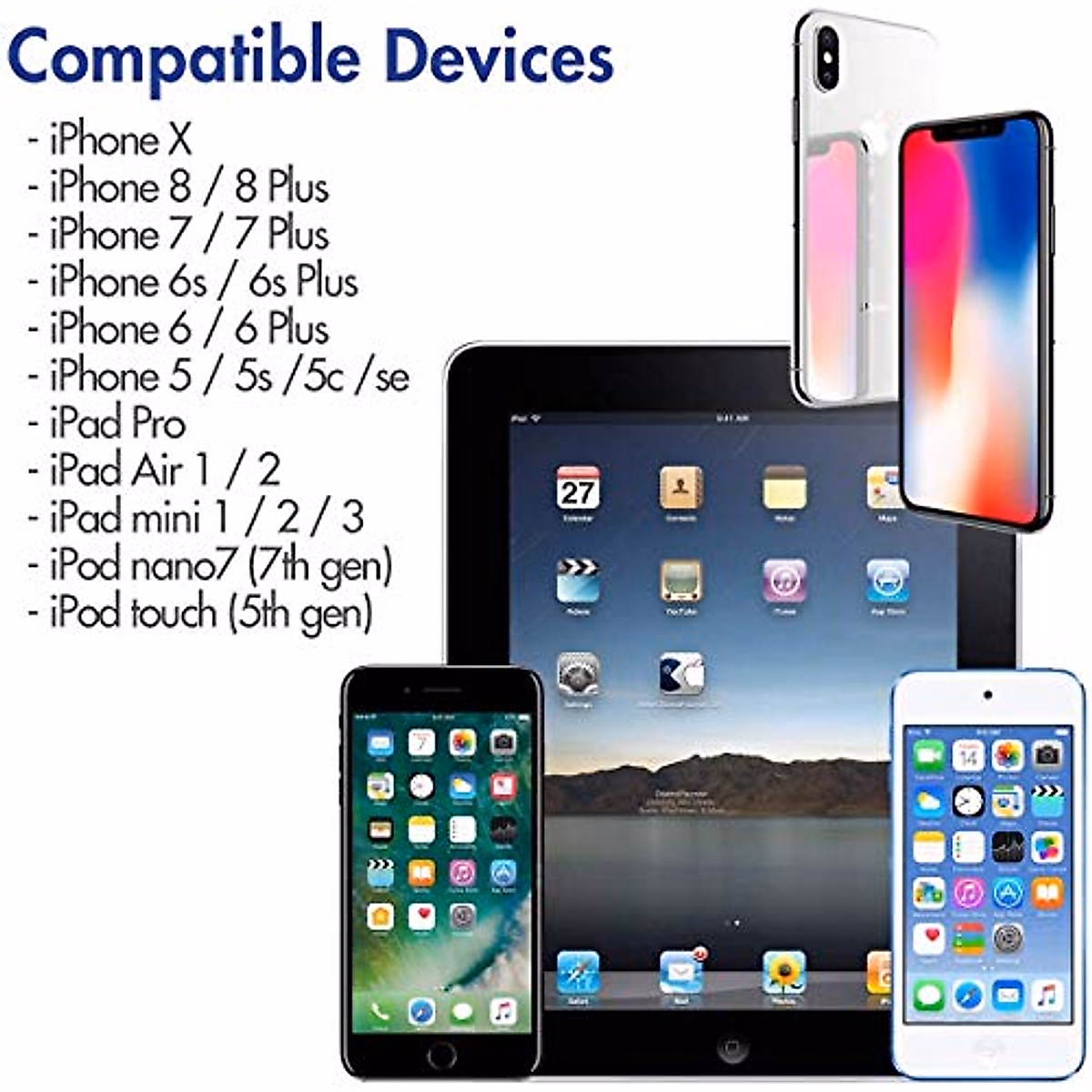 vCharged 12 FT Longest 2 Pack MFi Certified Lightning Cable Nylon Braided USB Long iPhone Charger for Apple iPhone 14 Pro Max, 13, 12, 11/Mini/XR, XS, X, 8, 7, 6, iPad, Airpods, Updated Cables - White