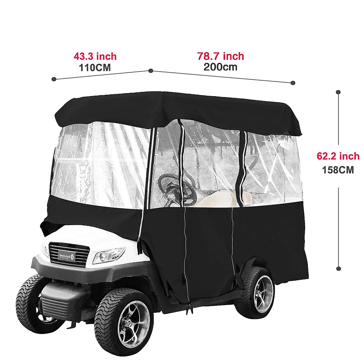 Happybuy Golf Cart roof up to 79" L Golf Cart Covers 4 Passenger Premium Tight Weave Ezgo Golf Cart Accessories Travel 4-Sided Fits Club Car（Black 011）