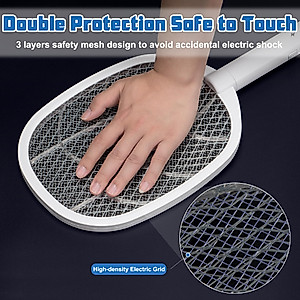 Phosooy Electric Fly Swatter Rackets, 2-in-1 Handhold Bug Zapper with 3000V High Voltage, Plug-in Mosquito Killer Insect Light Trap with 3 Layer Safety Mesh Portable for Indoor Outdoor Use (2)