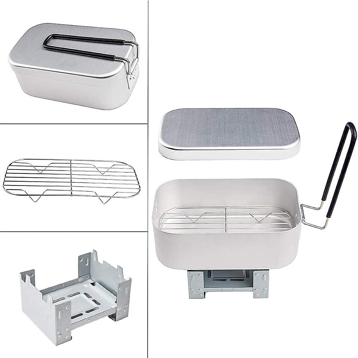 Lixada Mini Folding Stove Lunch Box Steaming Rack Combo Set for Picnic Camping Hiking Fishing Mountaineering