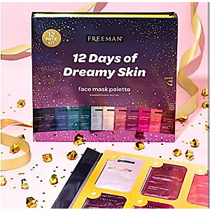 Freeman Beauty's Holiday Face Mask Gift Set, 12 Days of Dreamy Skin Face Mask Palette for Skin Care, Oil Absorbing Clay, Detoxifying Charcoal, Clearing Peel Off, Hydrating Gel Cream, Exfoliating Scrub