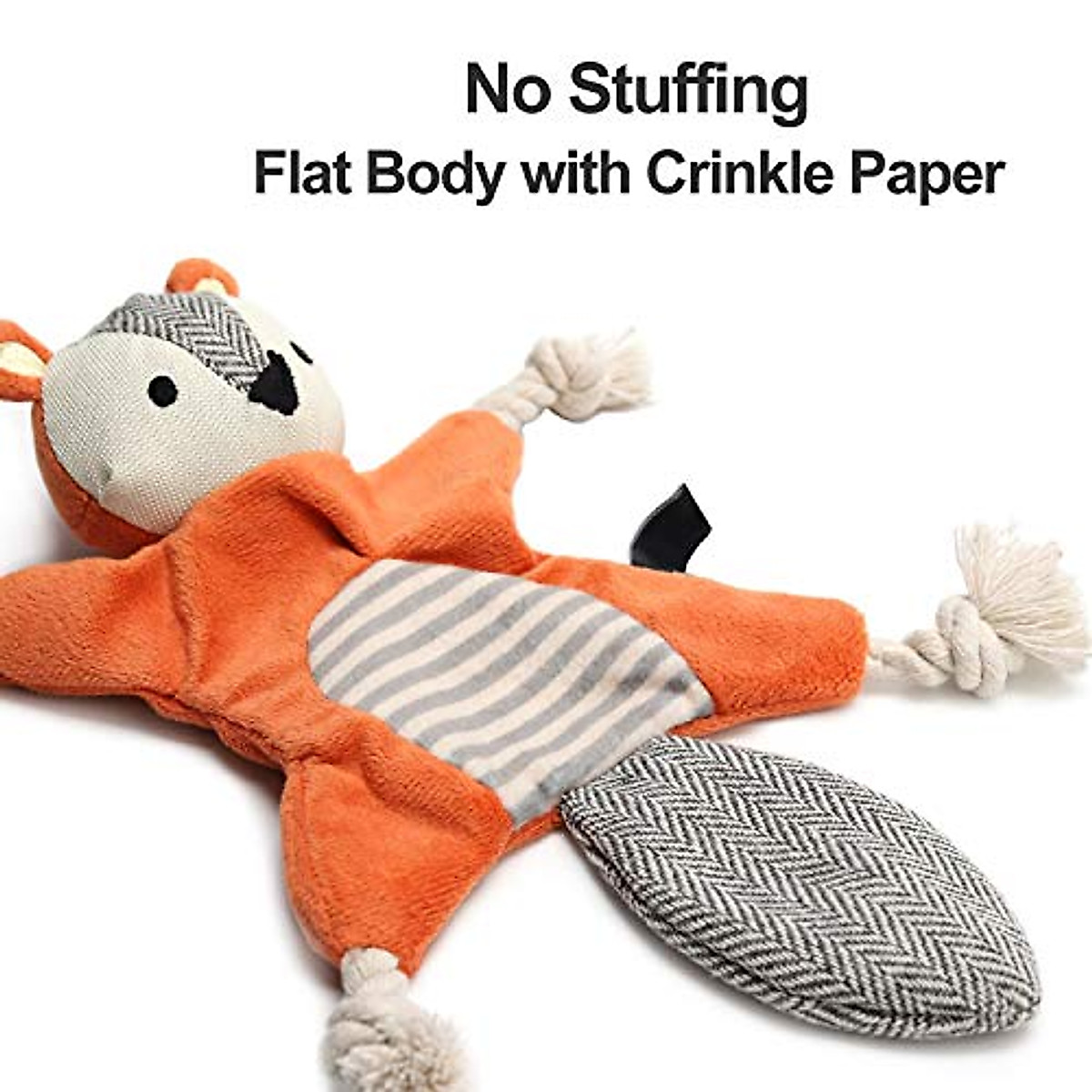 Vitscan Stuffless Dog Toys for Puppy, Crinkle Squeaky Dog Chew Toys Squirrel Plush Dog Toy with Rope Knots for Small Dogs (Squirrel)