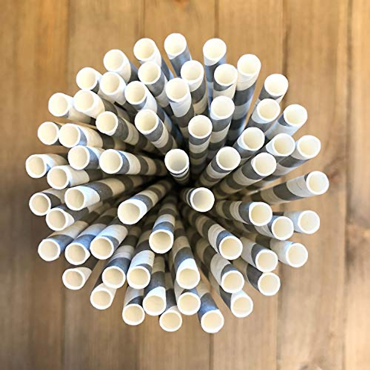 Striped Paper Straws - Silver White - Christmas Holiday Wedding Anniversary Party Supply - 7.75 Inches - 100 Pack - Outside the Box Papers Brand