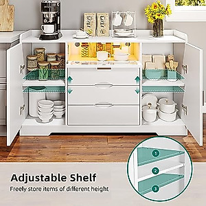 YITAHOME Sideboard Buffet, Modern Buffet Cabinet Storage Cabinet with LED Lights, Freestanding Pantry Coffee Bar Cabinet 300 Ibs Capacity for Hallway, Entryway, Kitchen or Living Room, White