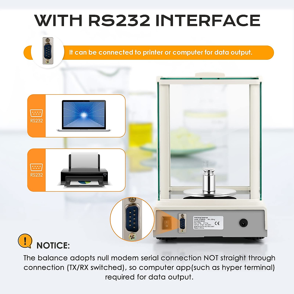 Bonvoisin Analytical Balance 300gx1mg Precision Lab Scale 0.001g Digital Analytical Scale RS232 Interface Laboratory Electronic Balance LCD Display with Windshield (300g, 1mg)