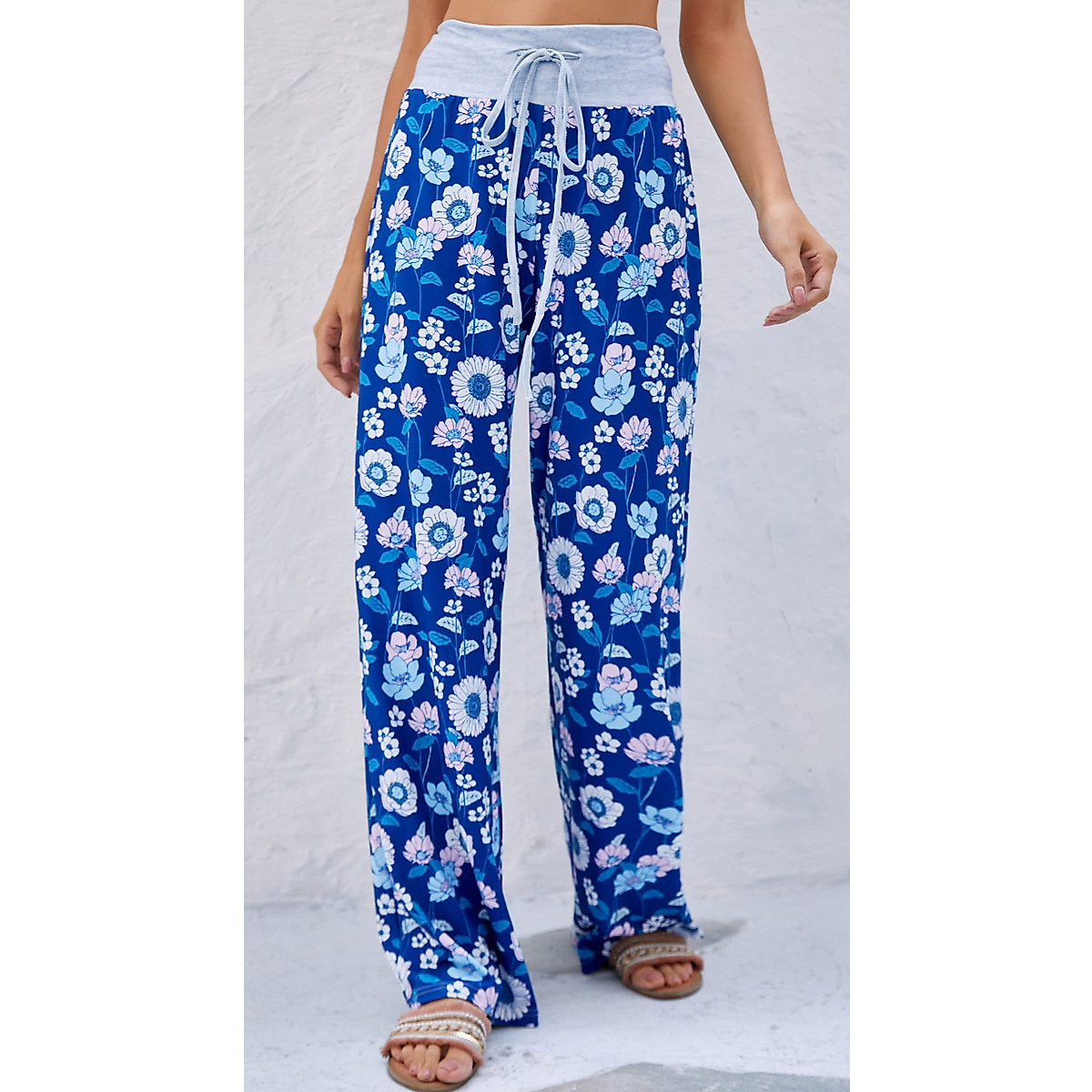 X-Image Womens Plus Size Yoga Sweatpants Wide Leg Pajamas Pants Comfy Drawstring Workout Joggers Pants Flower, XXX-Large