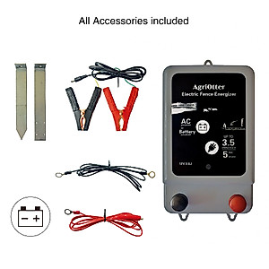 AgriOtter Electric Fence Energizer 20 Acre 2 in 1 Powered by Battery or AC Outlet 10000V 2J Pulse Electric
