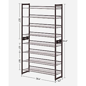 SONGMICS Shoe Rack, 8-Tier Shoe Organizer, Metal Shoe Storage for Garage, Entryway, Set of 2 4-Tier Stackable Shoe Shelf, with Adjustable Flat or Angled Shelves, Holds 32-40 Pairs, Bronze