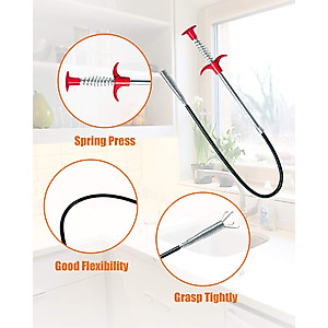 LONGGUI 25inch Hair Drain Clog Remover Tool(6pcs), 24inch Drain Cleaner Sticks To Drain Hair Clog For Remover (1pcs), Drain Hair Remover Tool For Sewer, Toilet, Kitchen Sink, Bathroom Tub,(6+1)