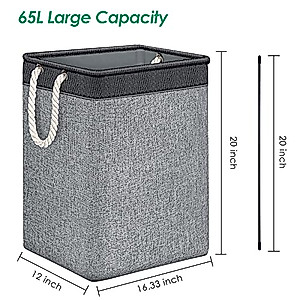 TomCare Laundry Baskets 2 Pack Freestanding Laundry Hampers for Bedroom Collapsible Laundry Basket with Handles Detachable Brackets Large Laundry Storage Baskets Organizer for Clothes Toys (Grey)