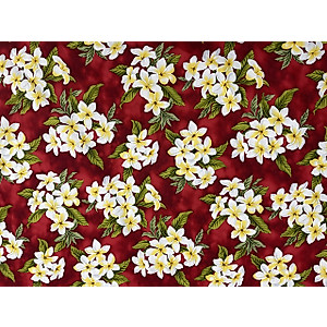 Red Plumeria Hawaiian Print 100% Cotton Fabric Sold by The Yard