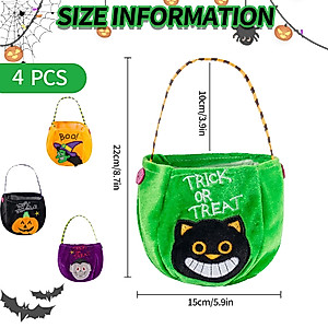 SHBLOMK 4 Pack Small Halloween Wrap Bags with Handles, Halloween Reusable Trick or Treat Candy Bags, Halloween Snacks Goodie Gift Bags Baskets for Party Favor Supplies