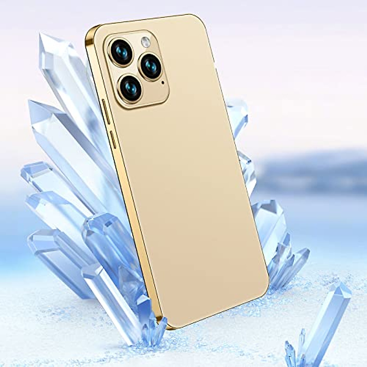 Bewinner I14pro Max Unlocked Smartphone, 6.1in 4GB RAM 64GB ROM Dual SIM 4G Network Mobile Phone, Face ID Unlocked Cellphone for Android 11 4000mah Battery (Gold)