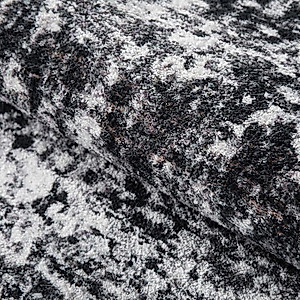 MeganJDesigns Francesca Collection Black and White 2x3 Marble Abstract Area Rug
