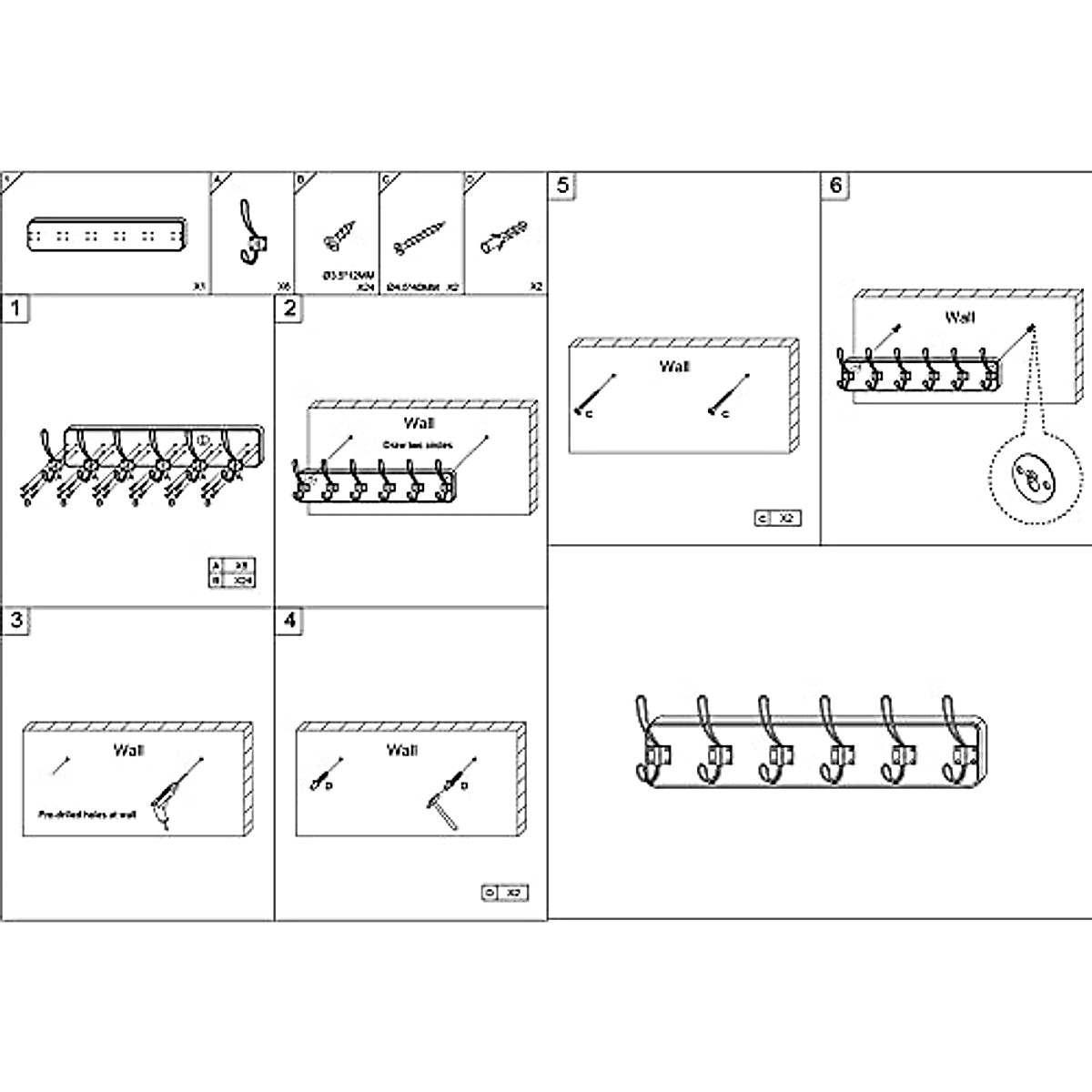Coral Flower Wall Mounted Rack with Shelf-Rustic Wooden 6 Coat Hanger Rail Distressed Wood Black Metal Hooks, 27 Inches, Light Brown
