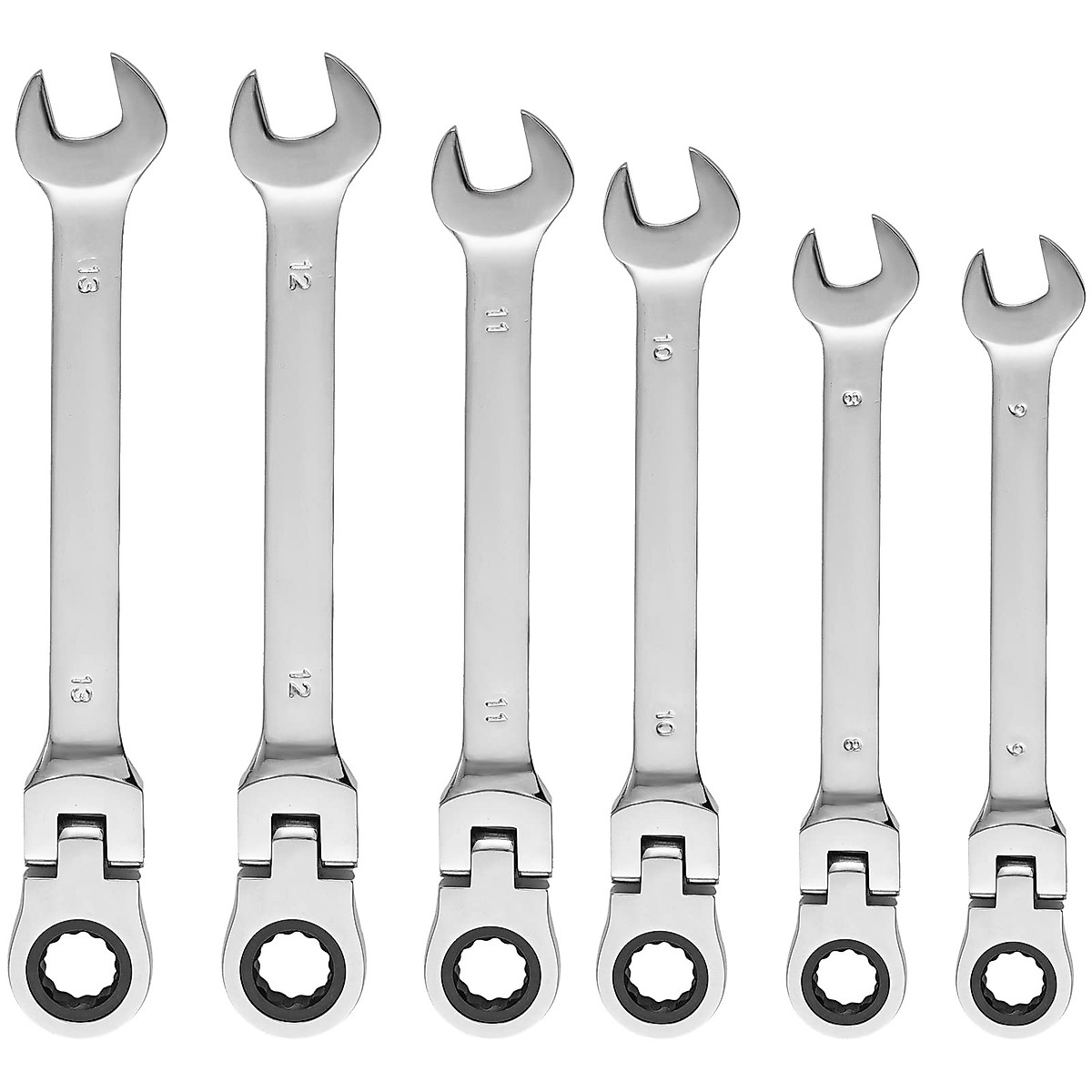 TOPDEEP Ratcheting Combination Wrench Set, 12 Piece 8-19mm Metric Flex Head Ratcheting Wrench, Chrome Vanadium Steel Ratcheting Spanner Wrench with Carrying Bag