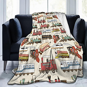 VODRM Cute Train Blanket Gifts for Kids Boys for Bed Living Room Bedding Couch Soft Lightweight Warm Cozy Funny Trains Car Throw Blankets Birthday Decor 50x60in All Seasons